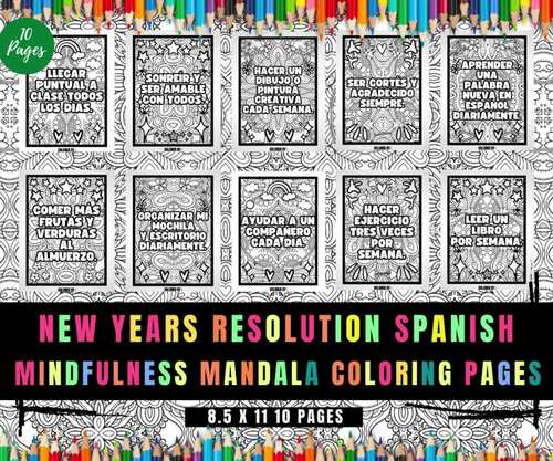 New Years Resolutions Spanish Activities, Goals Setting SEL Coloring ...