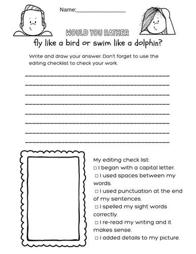 Would You Rather…? Writing Prompts Opinion Writing Pack - Drawing ...