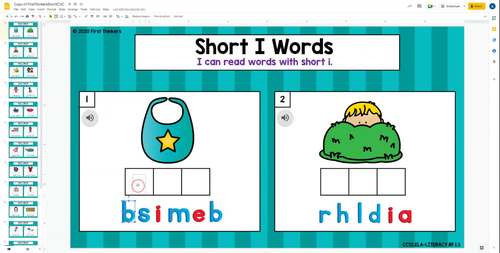 Short I CVC Phoneme Grapheme Mapping Google Slides Seesaw Worksheets SOR
