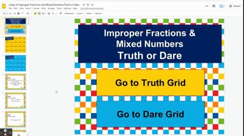 Mixed Numbers to Improper Fractions Digital Truth or Dare Math Game