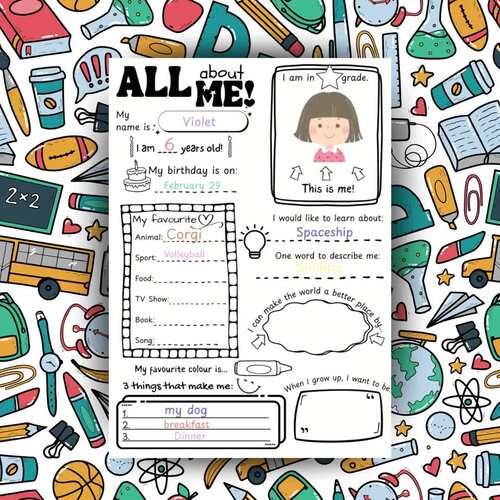 All About Me Printable Worksheet | Year & Grade Versions | A4 Classroom ...