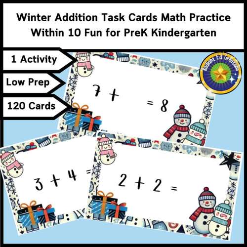 Winter Addition Card Math 10 Fact Fluency Place Value Logic Puzzle ...