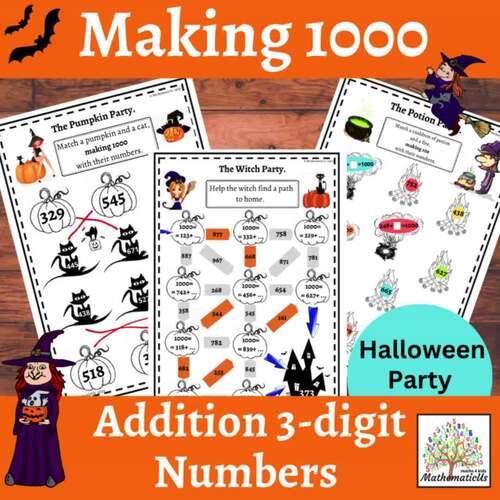 Making 1000. Add 3 digit numbers Halloween Activities by MathematicUs
