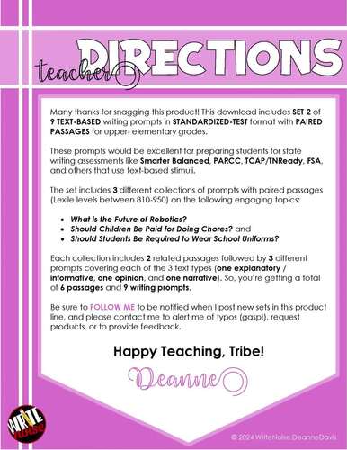 9 Text-Based WRITING Prompts & Paired Passages SBAC FAST PARCC STAAR ...