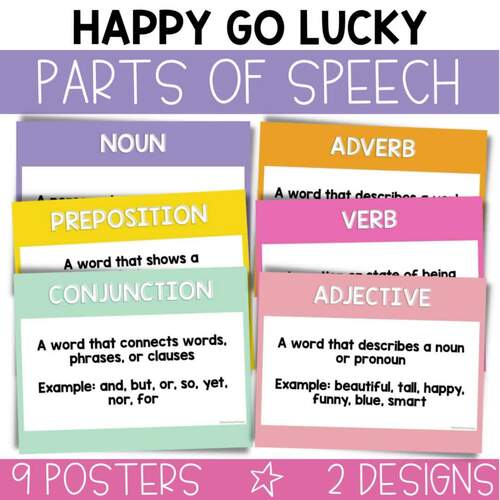 Parts of Speech Posters / ELA Posters / Happy Go Lucky by Sadie Piper ...