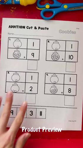 Visual Addition Cut & Paste Worksheets for Special Education: Facts 0-10