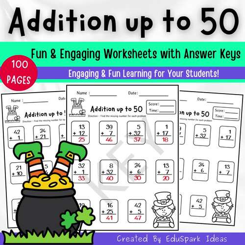 2 Digit Addition up to 50 | 1st and 2nd-grade | St. Patrick’s Day