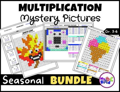 Seasonal Multiplication Mystery Picture Activities BUNDLE | TPT