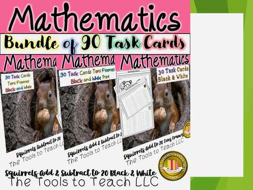 Bundle Squirrels 30 Add and Subtract to 20 Tens Frame Task Cards Black ...
