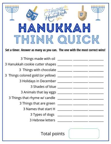 Hanukkah Game Bundle,Chanukah Bingo Games,Jewish 5 Second Trivia ...