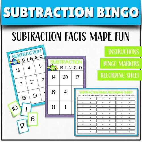 Subtraction Bingo Math Game | Numbers 1–20 Facts Practice & Revision ...