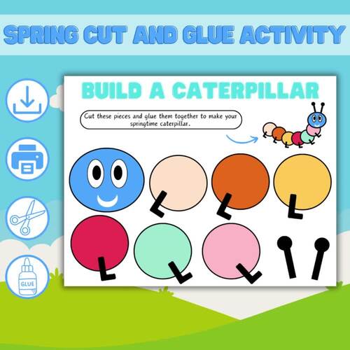Build a Caterpillar Activity, Cut and Glue Printable for Kids, Preschool