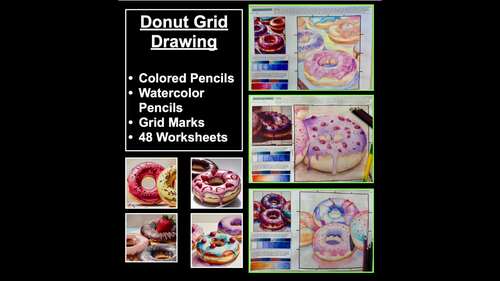 Donut Grid Drawing Art Worksheets: Colored Pencil/Watercolor Pencil ...