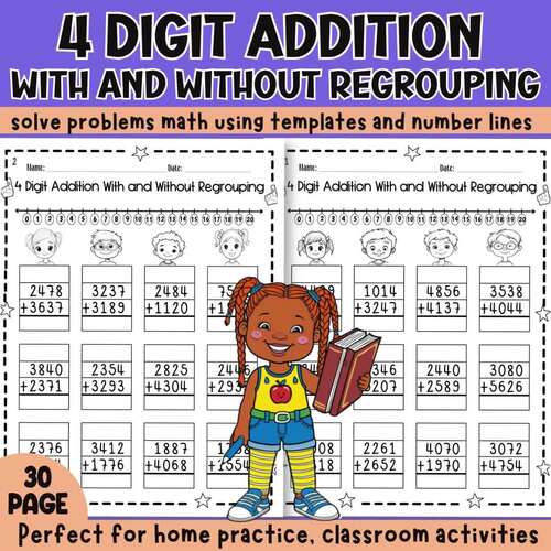 4 Digit Addition With and Without Regrouping Worksheet, Math Practice ...