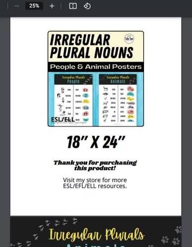 Irregular Plural Nouns Classroom Posters for People and Animals | ESL ELA