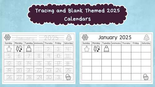 24 Tracing and Blank Themed 2025 Calendars. Preschool Handwriting and ...