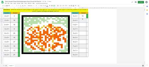 Multiplication Facts Fall Digital Pixel Art by Smarter Together | TpT