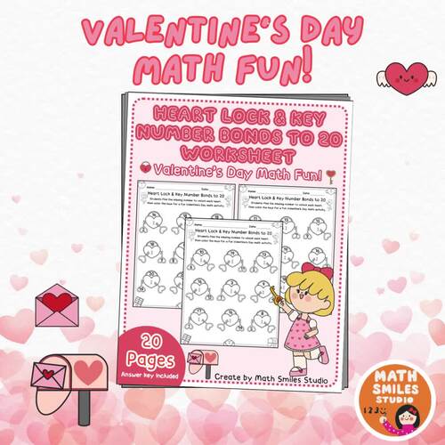 Heart Lock & Key Number Bonds to 20 | Valentine Math Worksheets | 1st ...