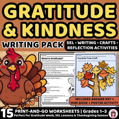 Gratitude Writing Pack – Grades 1-3 | Kindness & SEL Worksheets | TPT