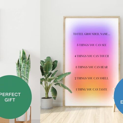 Relaxing Grounding Technique Poster - Mindfulness for Calm & Focus