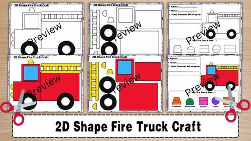 2D Shape Fire Truck Craft | Community Helpers Math Activity | Cut ...
