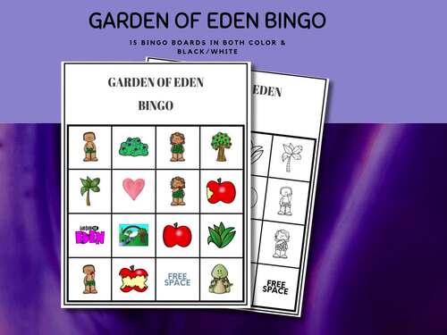 Garden of Eden Bingo Set for Kids - Bible Story Activity, Adam and Eve