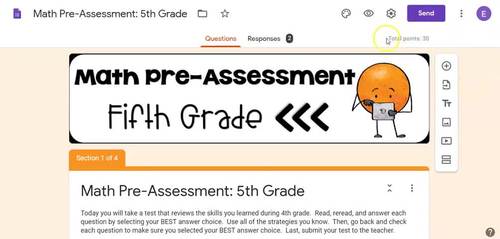 5th Grade Math Assessment Beginning of Year Pre-Assessment Intervention ...