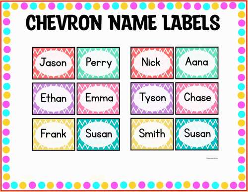 Printable Bright Chevron Student Name Tags, Colorful Chevron Name Plates