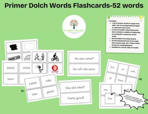 Primer Dolch Words Flashcard set (52 words) | TPT