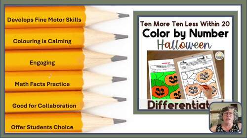 Halloween Differentiated Ten More Ten Less Color-by-Code for Math Stations