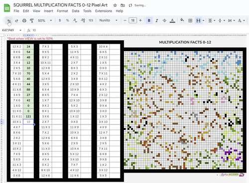 Multiplication Facts Digital Resource Pixel Art Math Activity | Squirrel