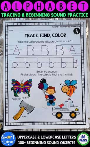 Alphabet Practice_Tracing & Beginning sound | Distance Learning | TPT