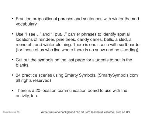 Prepositions in Winter Core Word Activity for Speech by Susan Berkowitz
