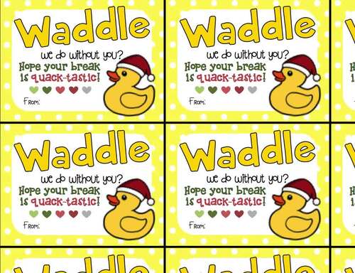 Rubber Duck Fidget Toy Winter Holiday (Christmas) Gift Tag- Waddle I do ...