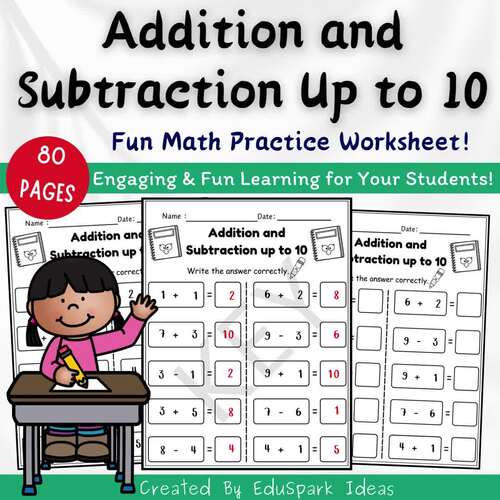 Mixed Addition to & Subtraction within 10 Worksheets -Math Fact Fluency ...