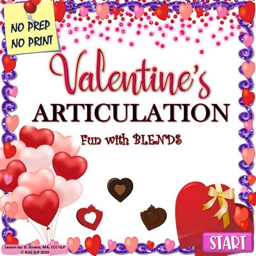 Valentine Articulation Fun with BLENDS Unit POWERPOINT GAME - Teletherapy