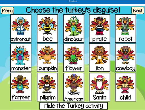 Disguise a Turkey Boom Cards™ Thanksgiving Speech Therapy Language Activity