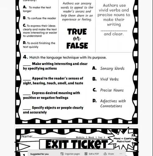 HMH Into Reading Lesson Exit Tickets - Fifth Grade - Module 3 Week 1