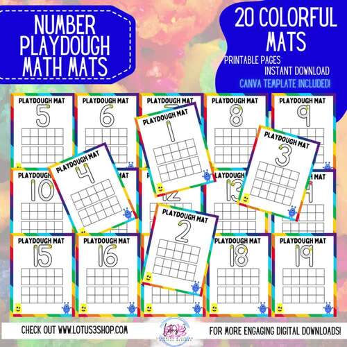 Playdough Mats 1- 20 with CANVA TEMPLATE plus FREE gift (digital download)