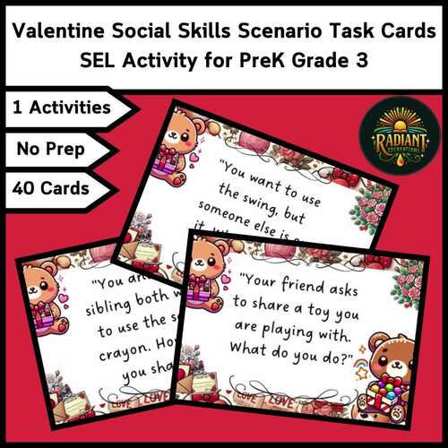 Valentine's Day Social Skills Scenario Task Cards SEL Activity for PreK ...