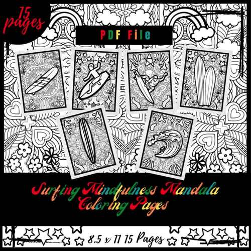 Surfing Mindfulness Mandala Coloring Pages, Sport Printable Coloring ...