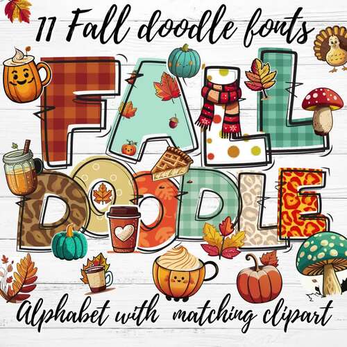Fall Bulletin Board Doodle Letters and Clipart MEGA Bundle, 500+ PNG ...