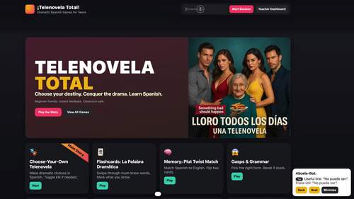 9 Interactive Telenovela web app games, CVS export, white board ...