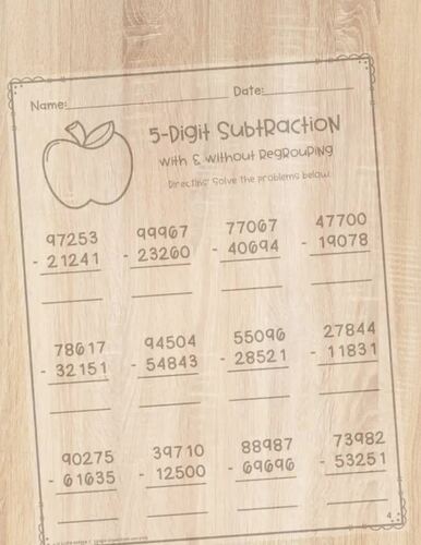 Fall 5 Digit Subtraction Worksheets With&Without Regrouping Autumn Math ...