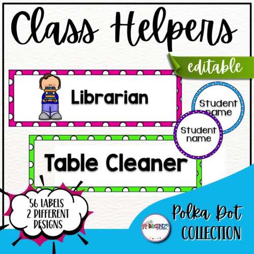 Editable Classroom Job Labels | Editable Class Helper Responsibilities ...