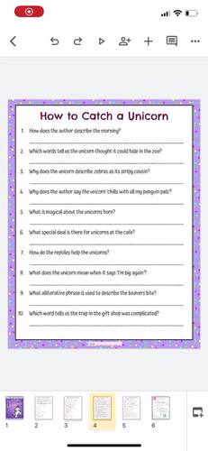 How to Catch a Unicorn Book Companion Comprehension Worksheets | TPT