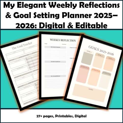 Minimal Weekly Reflections Goal Setting Planner Digital Editable TPT ...
