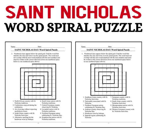 Saint Nicholas Word Spiral Puzzle - Vocabulary Activities | TPT
