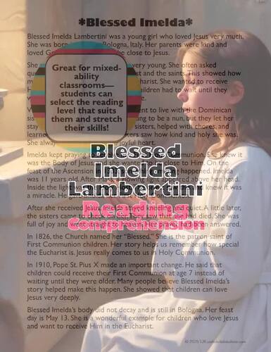 Blessed Imelda Lambertini Reading Comprehension - First Communion Saint ...