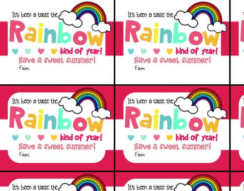 Rainbow/ Skittles End of Year Gift Tag- It's been a taste the rainbow ...
